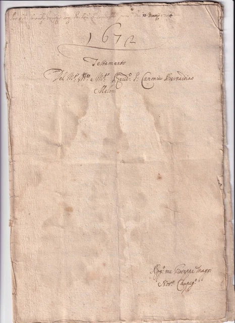 XX212-MODENA-CARPI 1672 TESTAMENTO Canonico Bernardino Meloni ...
