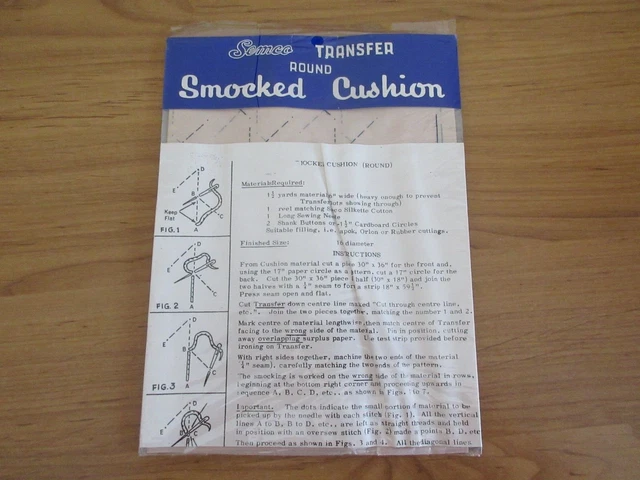 VINTAGE~SEMCO IRON-ON TRANSFER~ROUND SMOCKED CUSHION~SMOCKING~UNUSED ...