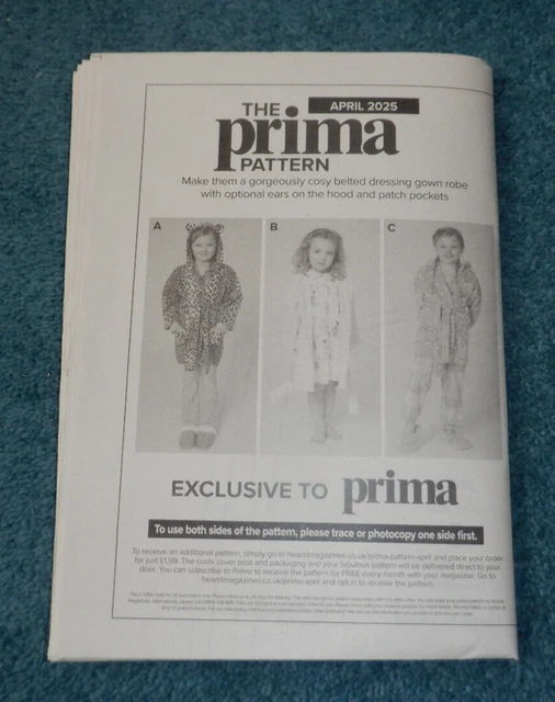 *NEW* PRIMA SEWING Pattern April 2025 Childs dressing gown robe Age 4 ...