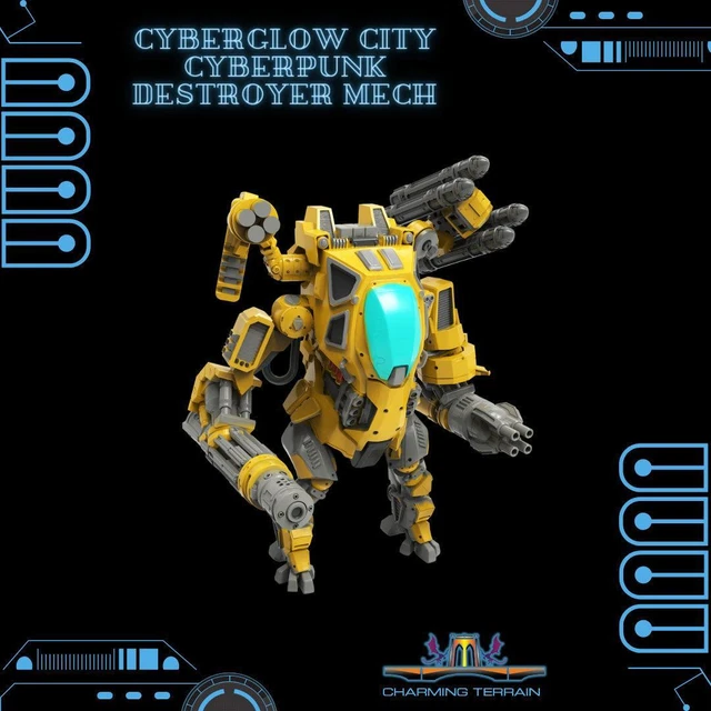 3D PRINTED CYBERGLOW City Cyberpunk Destroyer Mech Miniature - 28mm ...