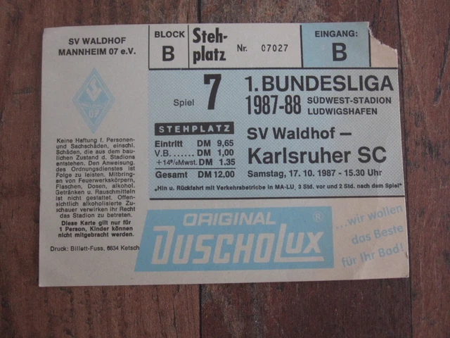 TICKET EK 87/88 SV Waldhof Mannheim - Karlsruher SC EUR 1,99 - PicClick DE