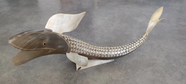 ANCIENNE POISSON EN corne de bovin , vintage ,objet collection 72 Cm ...