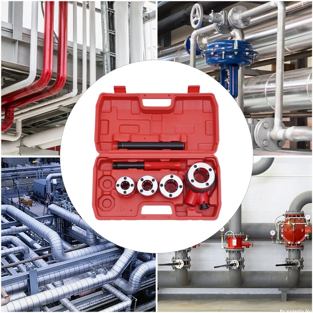 PIPE THREADING KIT Handheld Plumber Die Ratcheting Pipe Thread Threader ...