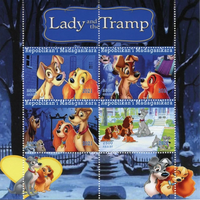 DISNEY STAMPS MADAGASCAR 2021 CTO Lady & Tramp Dogs Cartoons Animation ...