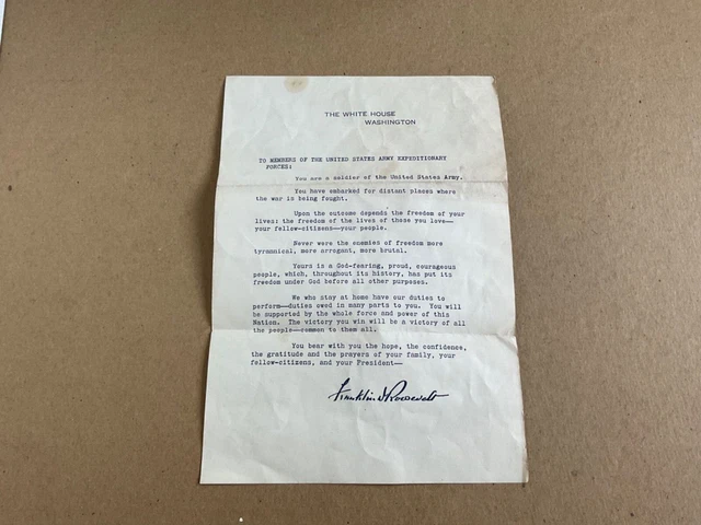 1940’S WW2 FRANKLIN Delano Roosevelt Letter To The Troops White House ...