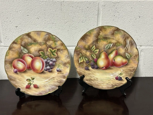 PAIR OF STUNNING Hand Painted ‘Fruits’ Cabinet Display Plates By David ...