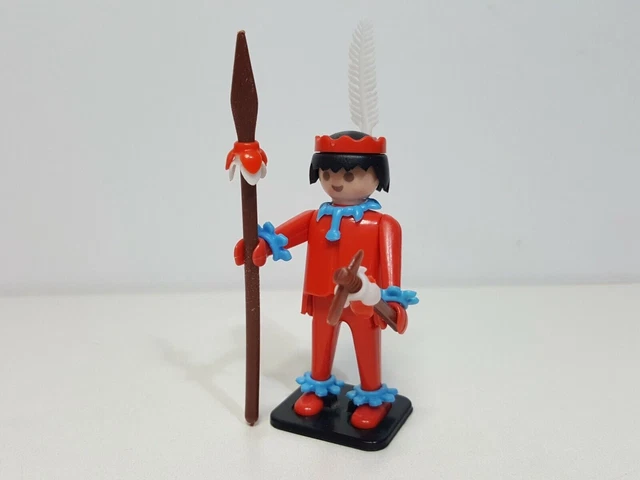 PLAYMOBIL GUERRIER INDIEN Rouge Figure Shaman Lanceur de Hache Western ...