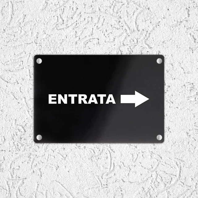 CARTELLO IN PLEXIGLASS NERO - ENTRATA CON FRECCIA DESTRA, SINISTRA, GIù ...