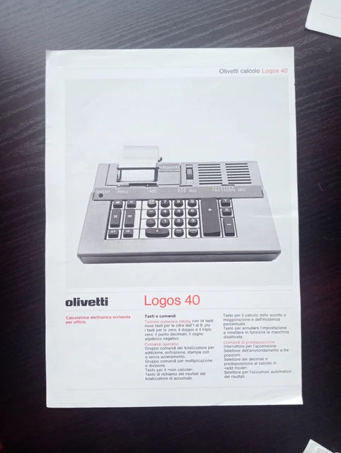 OLIVETTI LOGOS 40 Depliant D'epoca Ufficiale Originale Italia EUR 9,00 ...