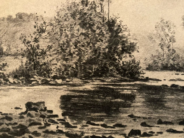 BEAUTIFUL DRAWING 1900 Painting Paper Landscape Charcoal Forest to ...