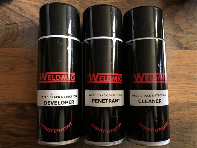WELD CRACK DETECTOR Aerosols Dye Penetrant Developer & Cleaner or full ...
