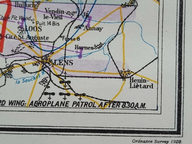 WW1 MAP THE Battle Of Loos Disposition Of First Wing Royal Flying Corps ...