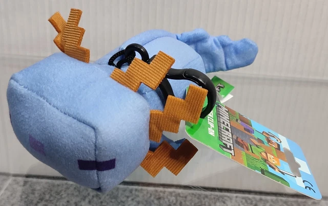 MINECRAFT BLUE AXOLOTL Soft Plush Toy Clip-On Bag Charm Keychain Mojang ...