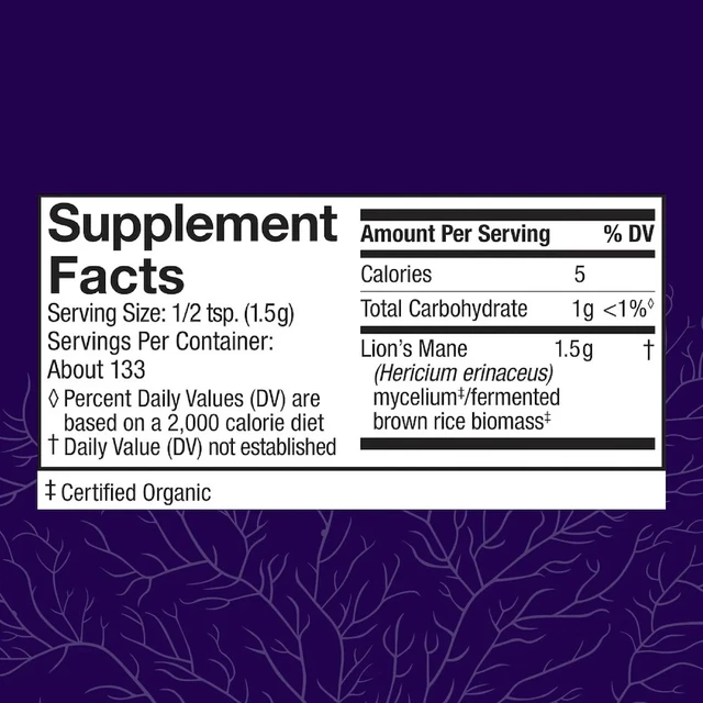 ORGANIC LION'S MANE Mushroom Mycelium Powder Host Defense 100g 3.5Oz ...