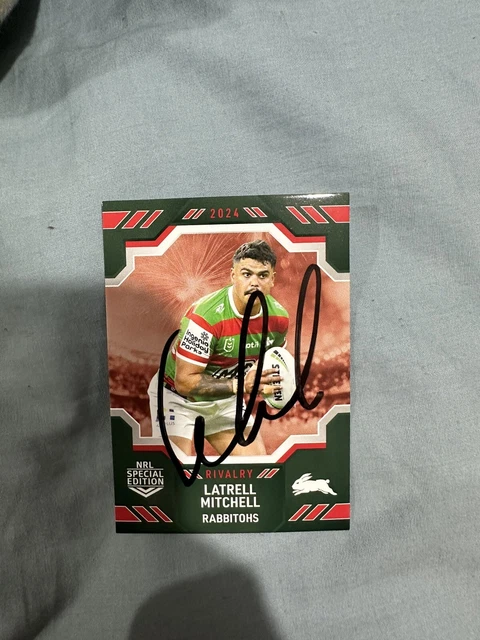 SIGNED LATRELL MITCHELL South Sydney Rabbitohs 2024 NRL Rivalry Card 50 ...