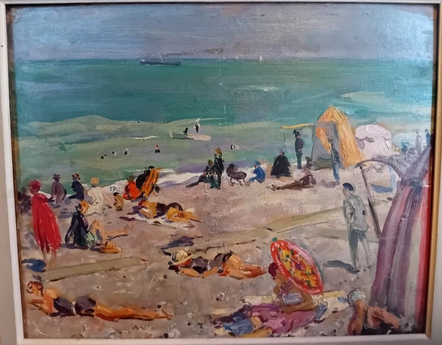 PLAGE EN NORMANDIE, Dieppe. 1930. Tableau de Jacques Mathey (1883/1973 ...