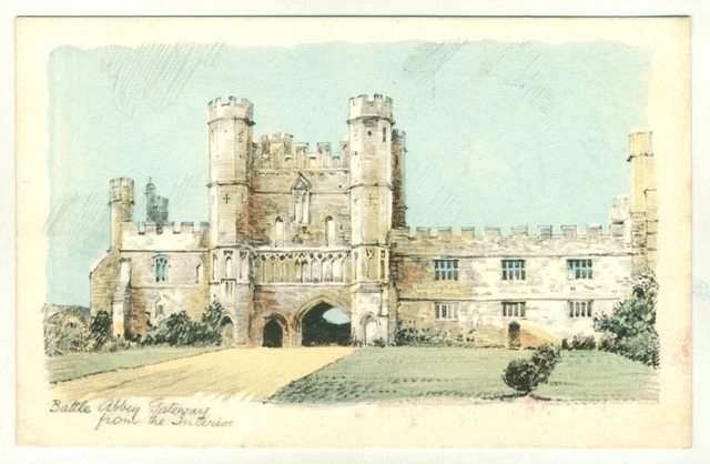 BATTLE ABBEY GATEWAY from Interior Pencil Sketch Hand Tint Shoesmith c ...
