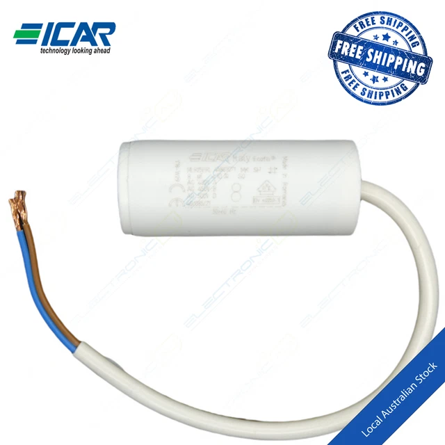 ICAR 8UF RUN Capacitor 500V Double Insulated Lead Studless for motor ...
