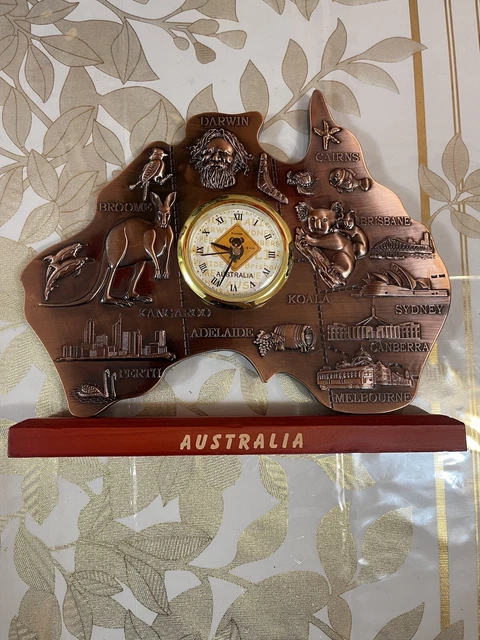 SOUVENIR CLOCK AUSTRALIA Animal Kangaroo Aboriginal Table Desktop Gift ...