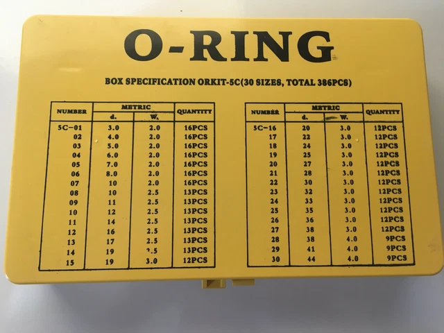 PLUMBERS O-RINGS BOX Specification Orkit-5C (30 sizes, total 386 pcs) £ ...