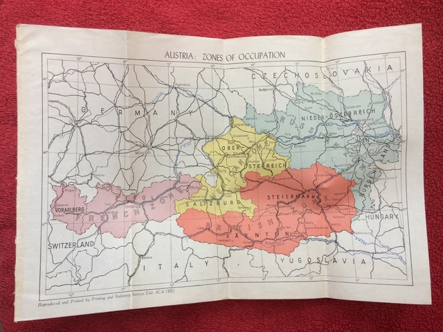 AUSTRIA POST WWII zones of occupation map vintage Austrian Cancer ...