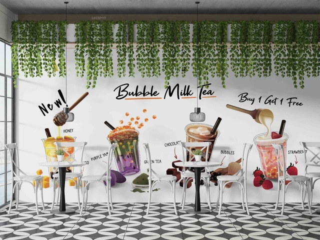 3D BUBBLE MILK Tea Shop Wall Murals Wallpaper Murals Wall Sticker Wall ...