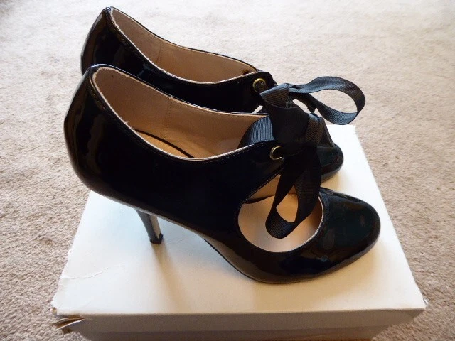 KURT GEIGER CARVELA Katrina Black Patent/Nubuck Courts Heeled Shoes ...