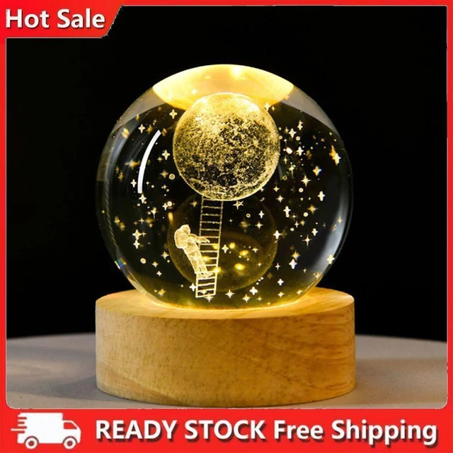 3D CRYSTAL BALL Night Light Luminous Crystal Ball Table Lamp (Moon ...