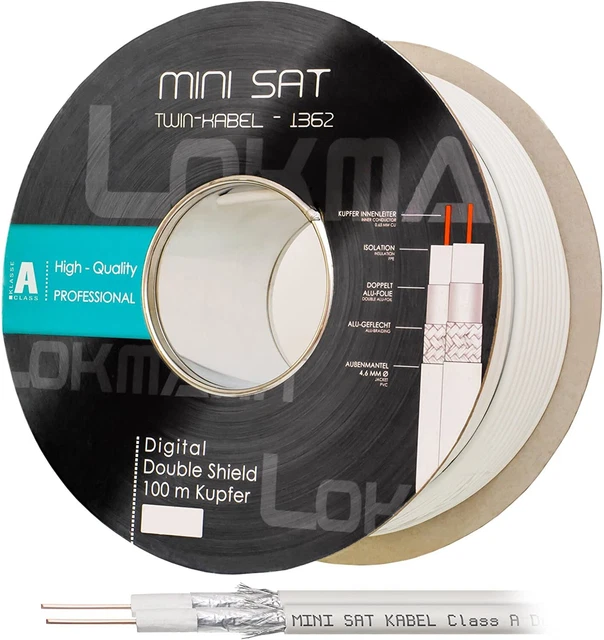 100M SAT KOAXIAL Kabel > Twin Antennenkabel 100dB Kupfer Koax dünn Ø4 ...