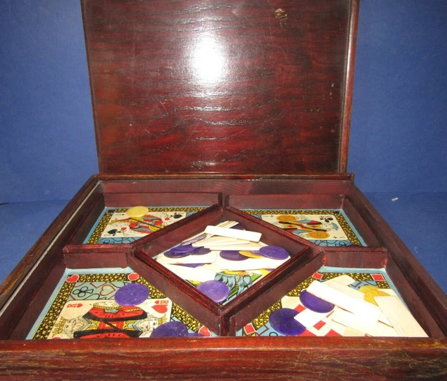 ANCIENNE BOITE A JEUX JETONS nain jaune XIX EME ANTIQUE GAMING GAME BOX ...
