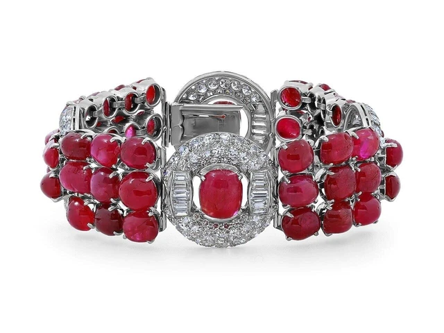 LAB CREATED BURMA Ruby Bracelet 925 Sterling Silver Handmade Luxurious ...