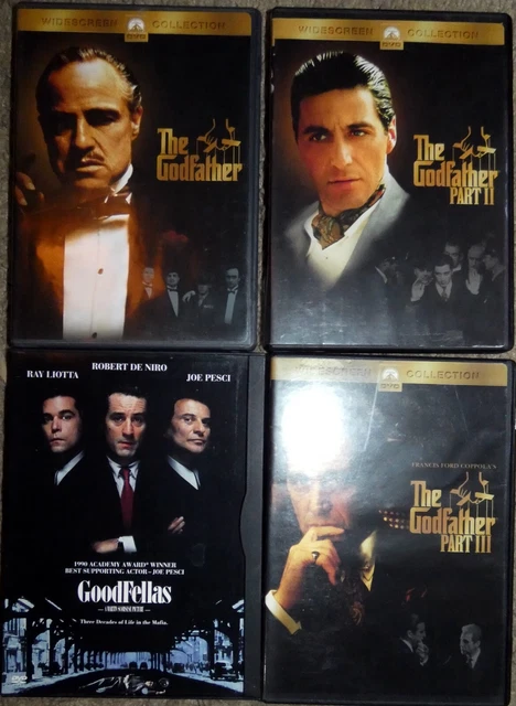 LOT OF 4 DVD Movies, GODFATHER 1, 2 & 3 w/ GoodFellas. Gangster Crime ...