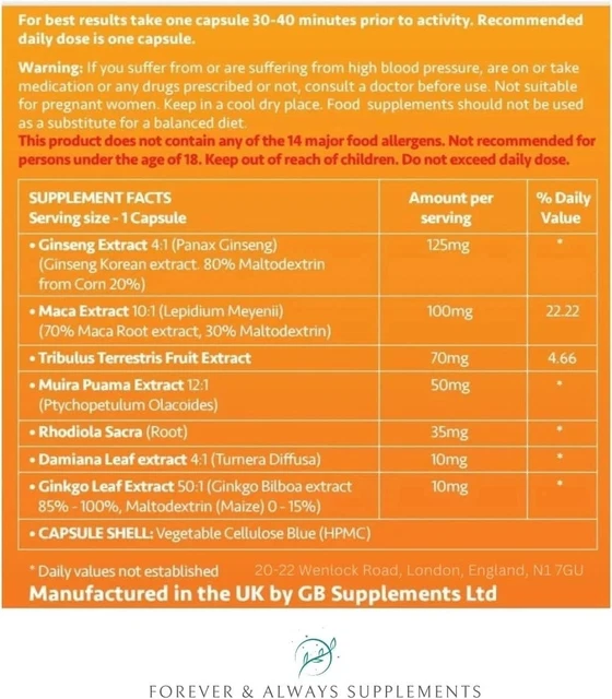 ULTRA MAX BLUE High Strength 400mg x3 Capsules 100% Natural Support For ...