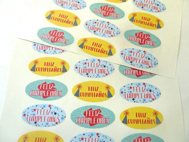 FELIZ CUMPLEANOS SPANISH Happy Birthday Labels Stickers For Cards HBW ...