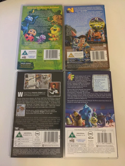 COLLECTION OF DISNEY VHS X4- A Bugs Life- Toy Story- Inspector Gadget ...
