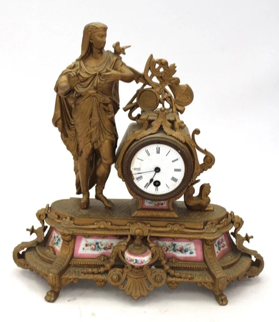ANTIQUE FRENCH MANTEL Clock Mechanical Function Hand-Painted Gold 39cm - C97 £9.99 - PicClick UK