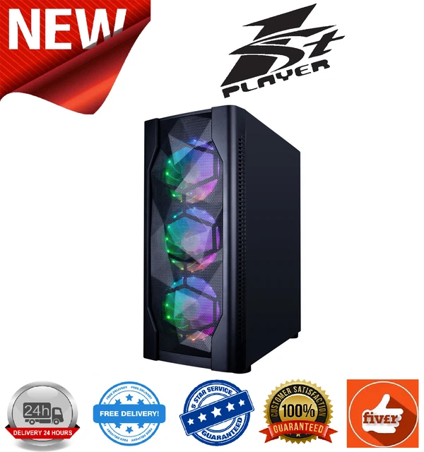 1ST PLAYER D4 Mid Tower Black Gaming 4x120mm RGB Fans Tempered Glass ...