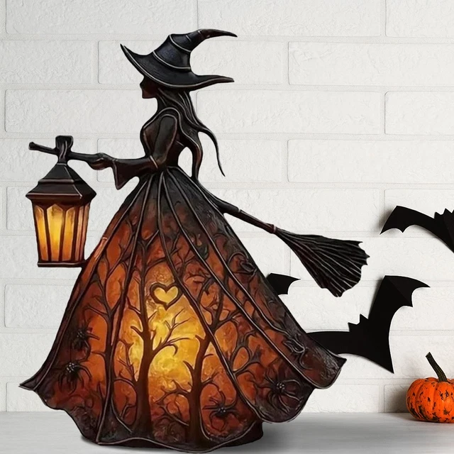 HALLOWEEN WITCH LAMP 8'',Gothic Spooky Witch Table Lamp Decoration ...