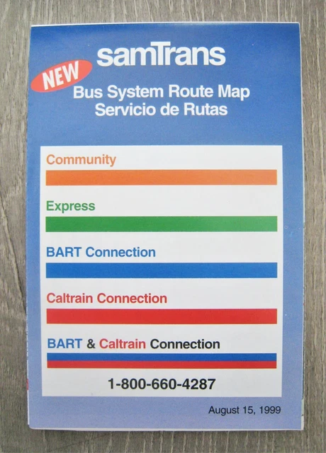 VINTAGE 1999 SAMTRANS Bus System Route Map Guide San Francisco San ...