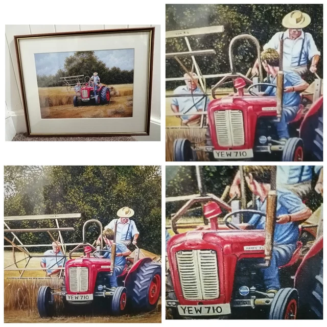 VINTAGE HARVEST DAVID Waller Red Massey Ferguson Tractor Framed signed ...