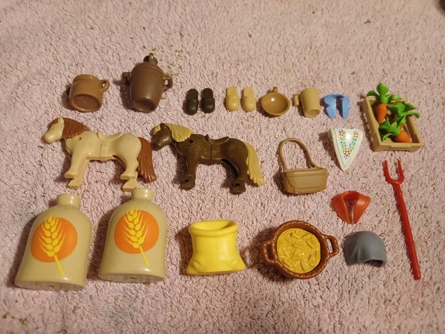 PLAYMOBIL GROS LOT Vintage âge médiéval accessoires Blé Poney Pot ...