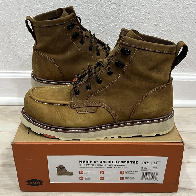 BRUNT MARIN 6& Unlined Comp Toe Boots Mens Size 10.5 Brown Work Safety ...