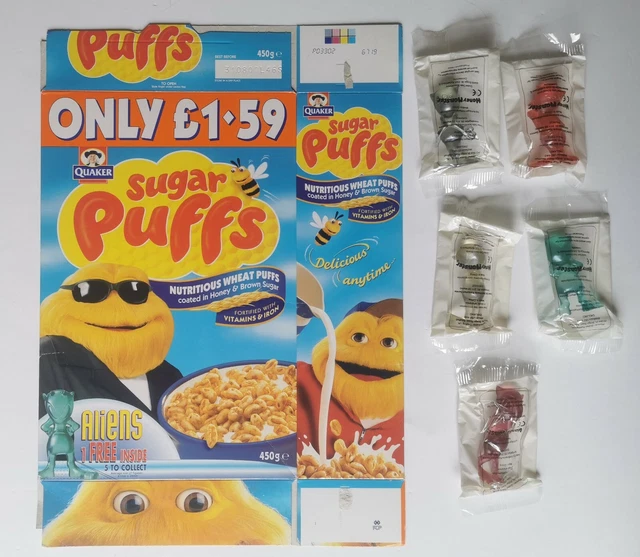 1999 QUAKER CEREAL Sugar Puffs Alien Figures Set mint & Packet £29.99 ...