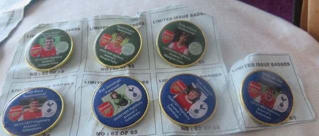 ARSENAL 7 VERY Rare Testimonial Badges Jennings Adams Oleary Nelson £63 ...