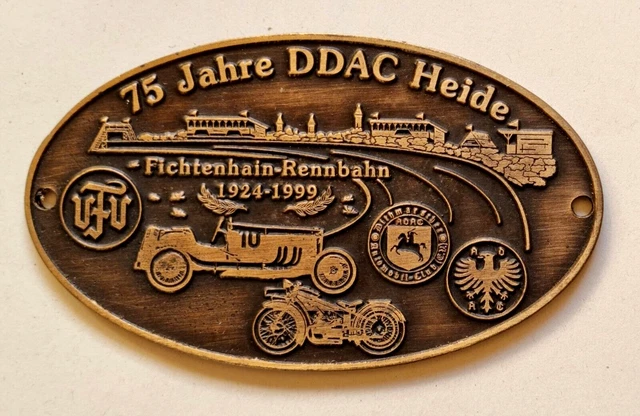 ADAC PLAKETTE / Badge : 75 Jahre DDAC Heide / Fichtenhain-Rennbahn 1924 ...