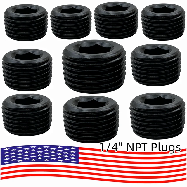 10EACH NPT 1/4& inch Pipe plugs Thread Allen Socket Steel block off USA ...