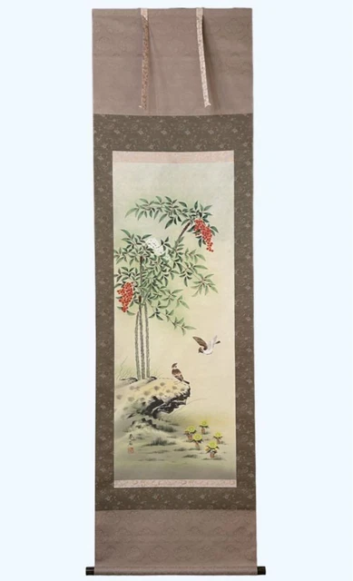 JAPANESE HANGING SCROLL Nanten Fukuju Takagi Haruseki Comes With Box £ ...