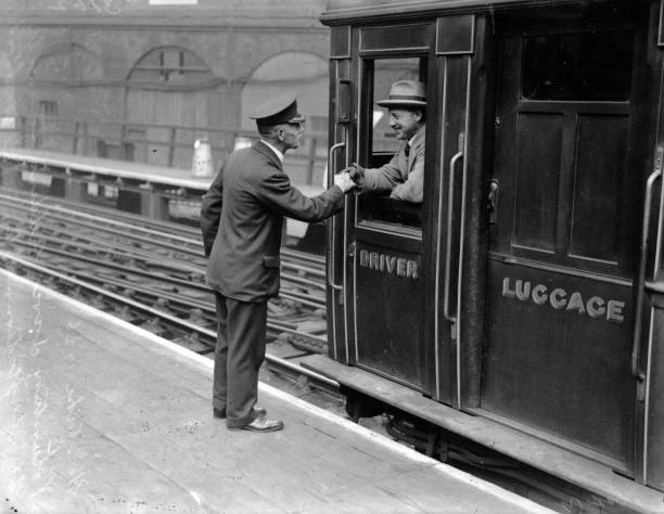 A VOLUNTEER ENGINE Driver Bidding Farewell To Station Master 1926 Old ...