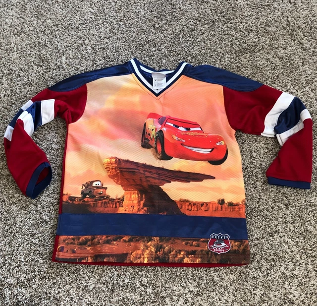 DISNEY STORE PIXAR Cars Hockey Jersey Lightning McQueen #95 Boys Sz Med ...