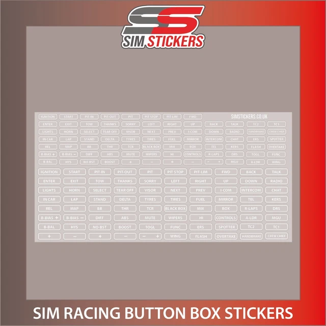 CLEAR/WHITE BORDER STICKERS for Car Sim Racing Button Box/Wheel iRacing ...